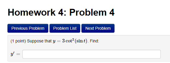 Solved Homework 4 Problem 4 Previous Problem Problem List
