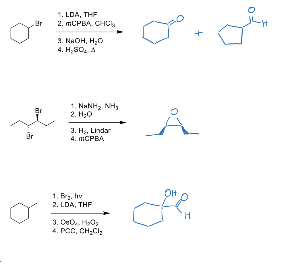 Solved 1. LDA, THE 2. mCPBA, CHCl3 Br + 3. NaOH, H2O 4. | Chegg.com