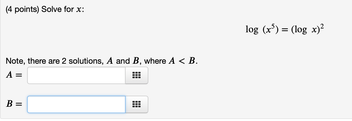 Solved (4 points) Solve for x: log (x") = (log x)2 Note, | Chegg.com