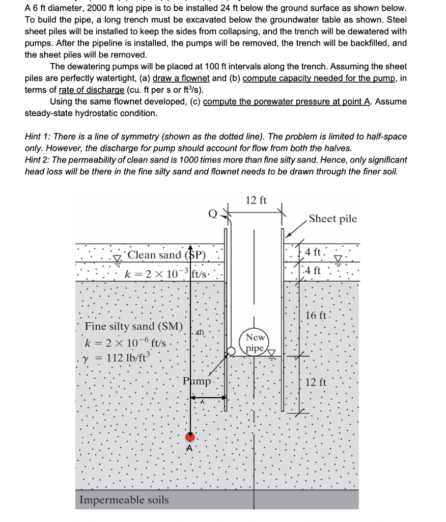 Solved A 6 ft diameter, 2000 ft long pipe is to be installed | Chegg.com