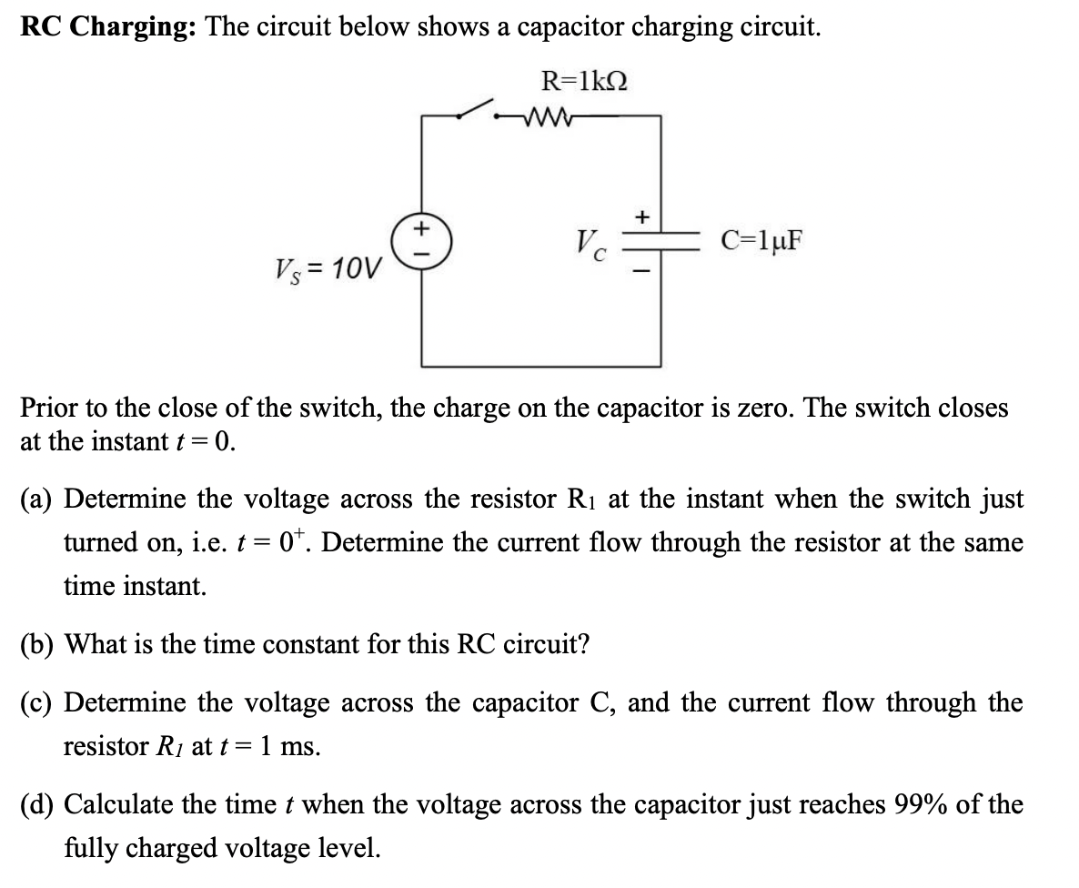 Solved RC Charging: The circuit below shows a capacitor | Chegg.com