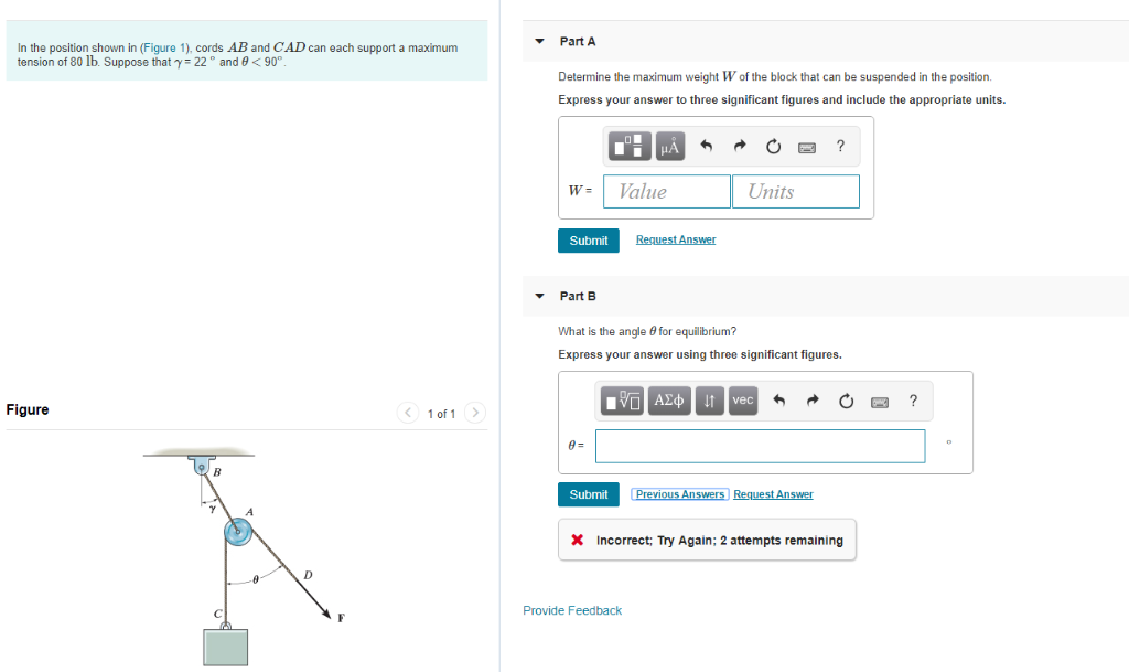 Solved Part A In the position shown in (Figure 1), cords AB | Chegg.com