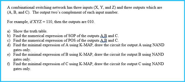 Solved A combinational switching network has three inputs | Chegg.com