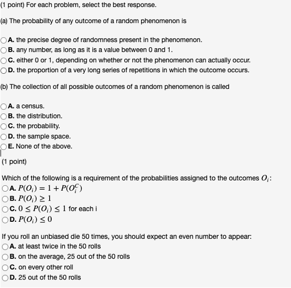 Solved (1 point) For each problem, select the best response. | Chegg.com