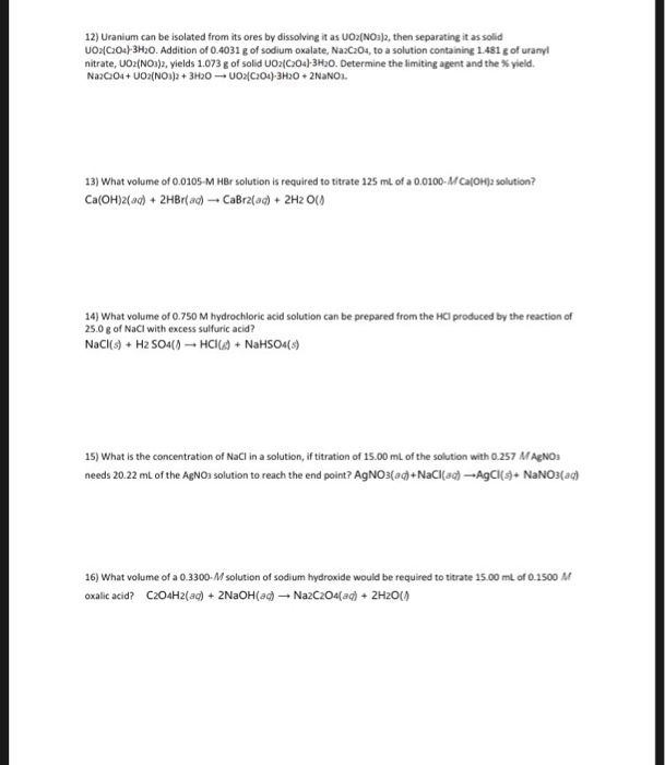 Solved 12) Uranium can be isolated from its ores by | Chegg.com