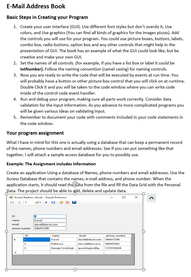 Solved E-Mail Address Book Basic Steps in Creating your | Chegg.com