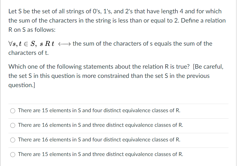 Solved Let S be the set of all strings of O's, 1's, and 2's | Chegg.com