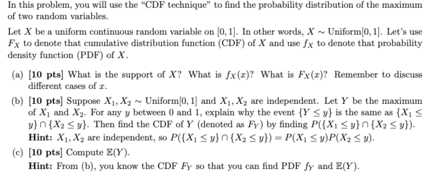 Solved In this problem, you will use the "CDF technique" to | Chegg.com