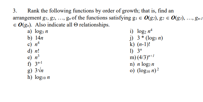 Solved 3. Rank the following functions by order of growth; | Chegg.com