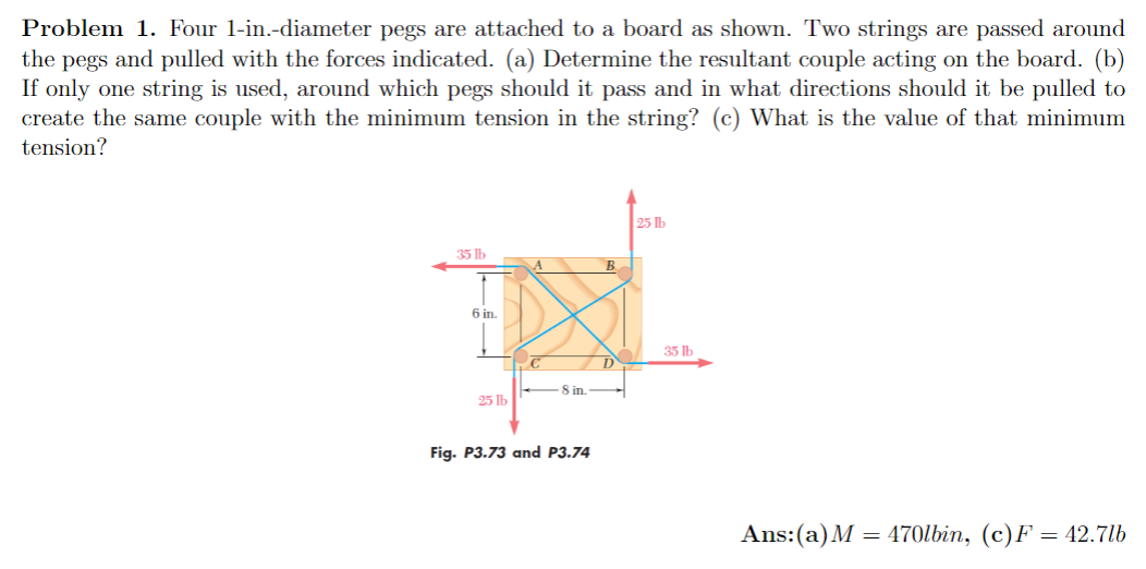Solved Problem 1. Four 1-in.-diameter pegs are attached to a | Chegg.com