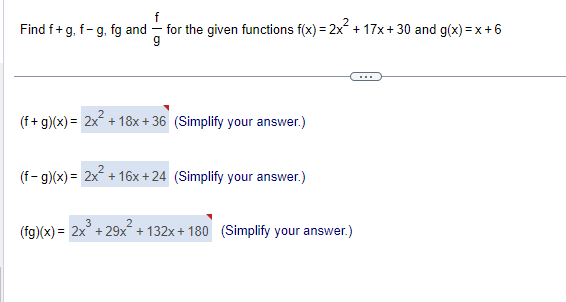 Solved Find f+g,f−g,fg and gf for the given functions | Chegg.com