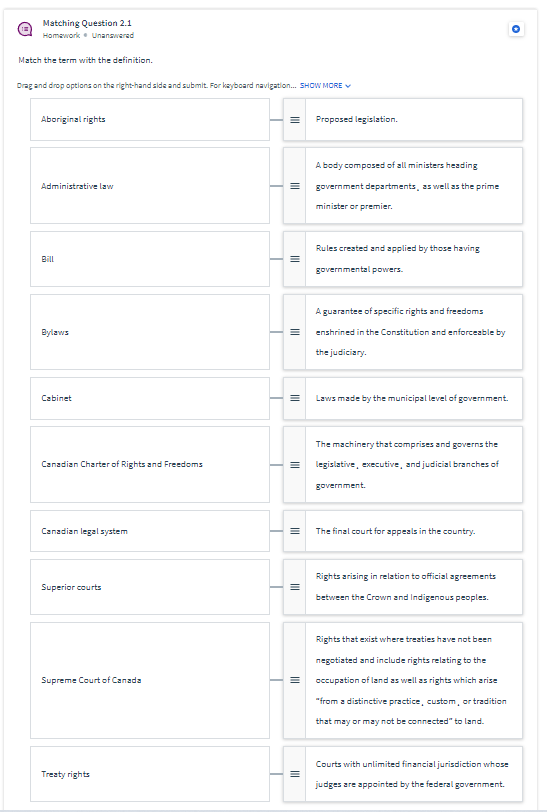 Matching Question 2.1 Homework - Unanawsersd Match | Chegg.com