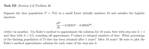 Solved Task III: [Section 2.4] Problem 26 Suppose the deer | Chegg.com
