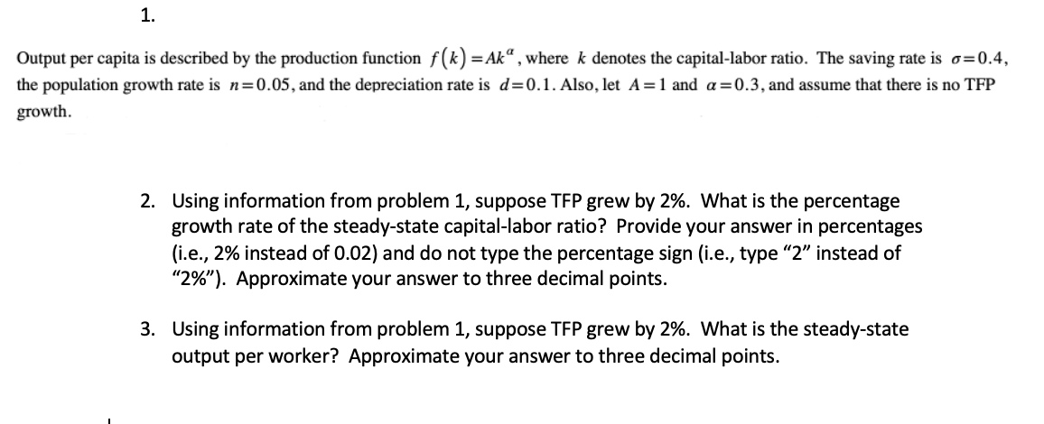 Output per capita is described by the production | Chegg.com
