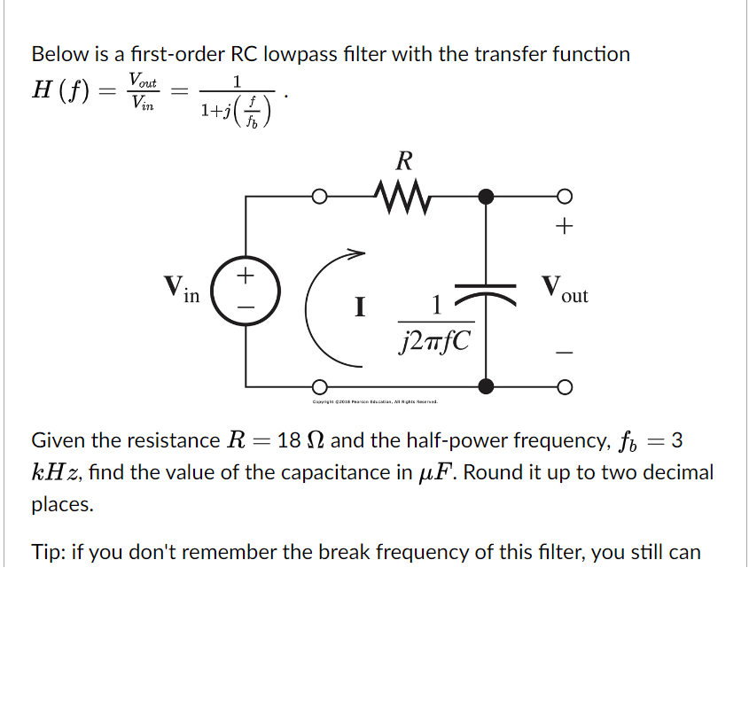 Solved Below is a first-order RC lowpass filter with the | Chegg.com