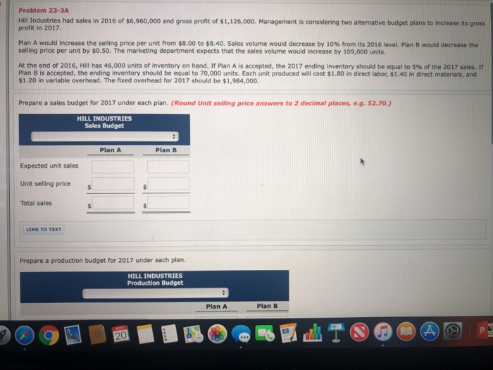 Solved Problem 23-3A Hill Industries had sales in 2016 of | Chegg.com
