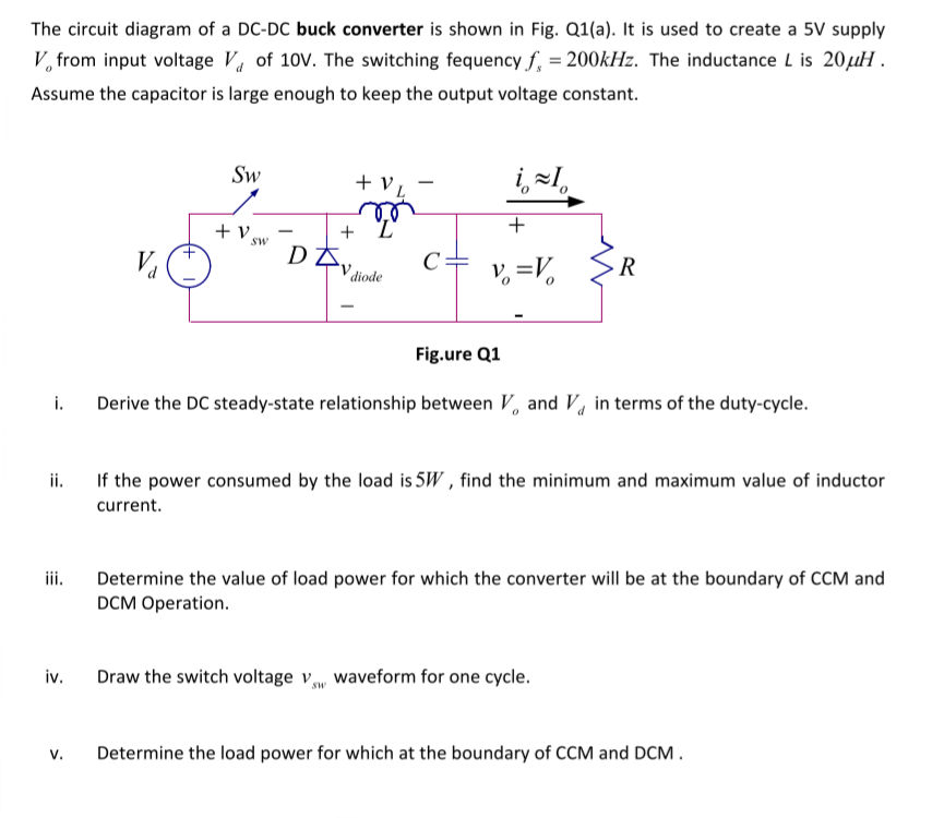 Solved The circuit diagram of a DC-DC buck converter is | Chegg.com
