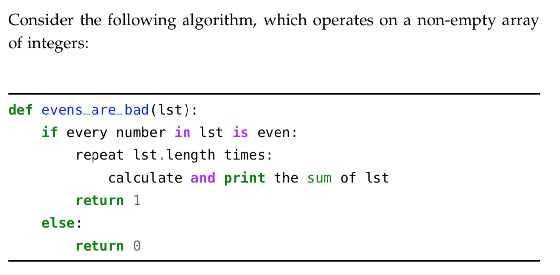 Solved Consider the following algorithm, which operates on a | Chegg.com