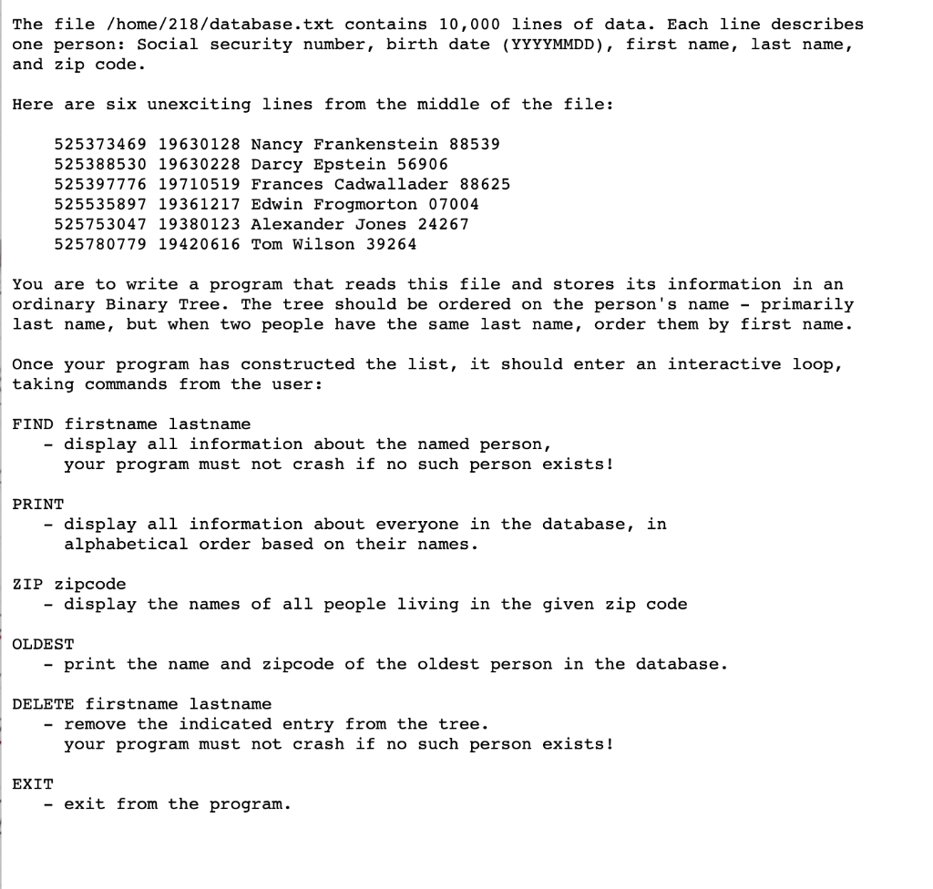 Solved The file/home/218/database.txt contains 10,000 lines | Chegg.com