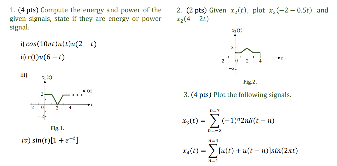 Solved 1. (4 pts) Compute the energy and power of the given | Chegg.com