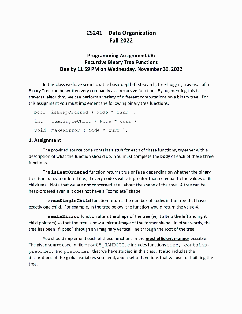 Solved Cs241 Data Organization Fall 2022 Programming