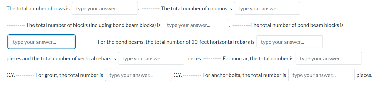 Solved Determine the number of blocks, rebars, mortar, | Chegg.com