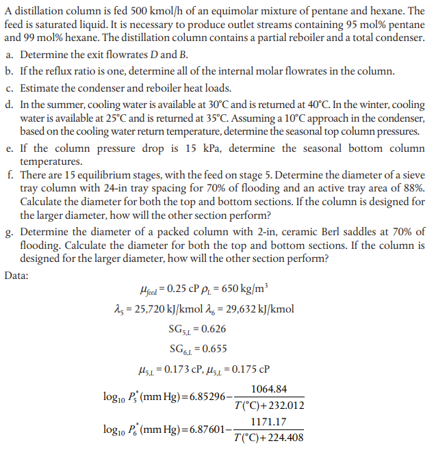 Solved A distillation column is fed \\( 500 \\mathrm{kmol} / | Chegg.com