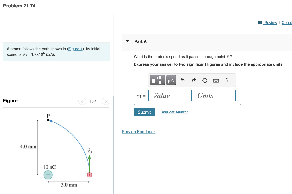Solved A proton follows the path shown in Its initial speed | Chegg.com