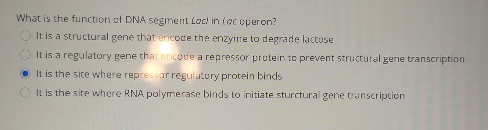 Solved What is the function of DNA segment Lacl in Lac | Chegg.com