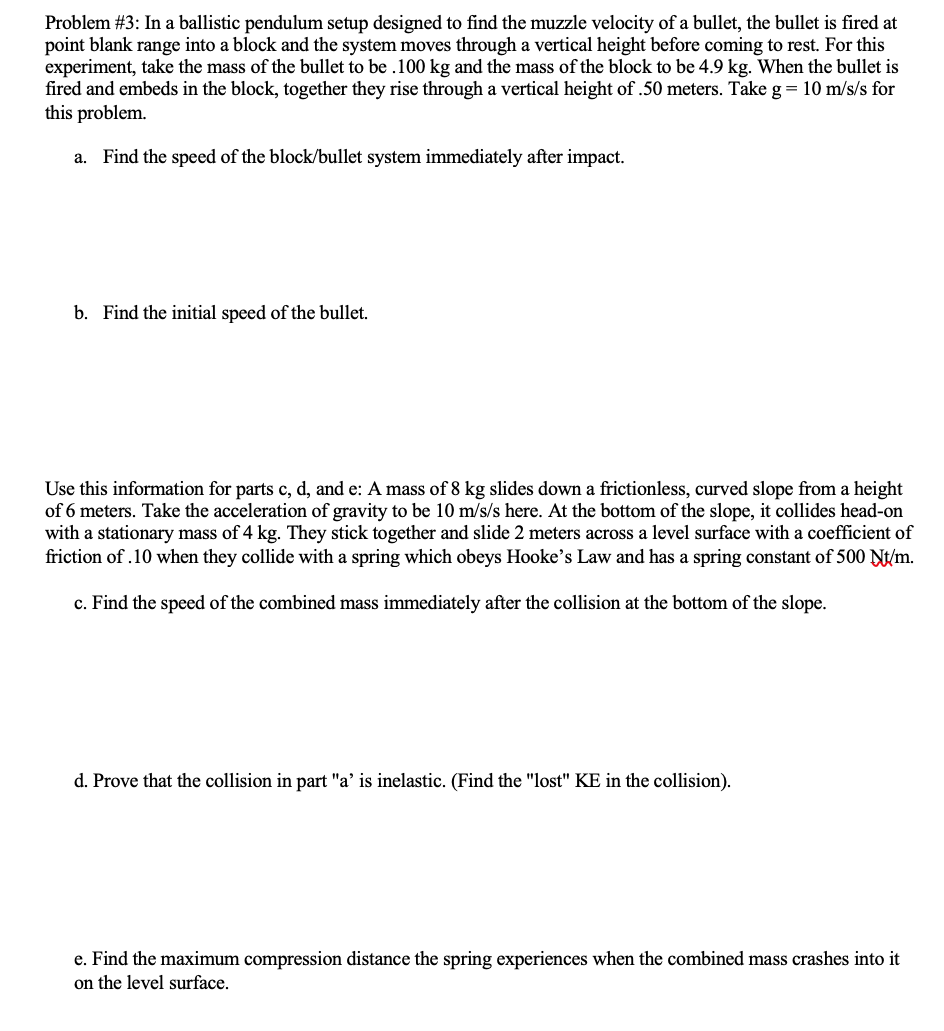 Solved Problem #3: In a ballistic pendulum setup designed to | Chegg.com