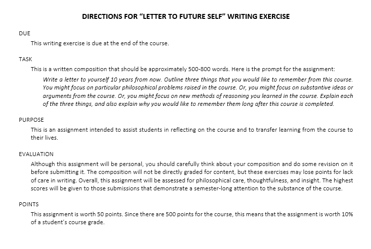 Solved DIRECTIONS FOR "LETTER TO FUTURE SELF" WRITING | Chegg.com