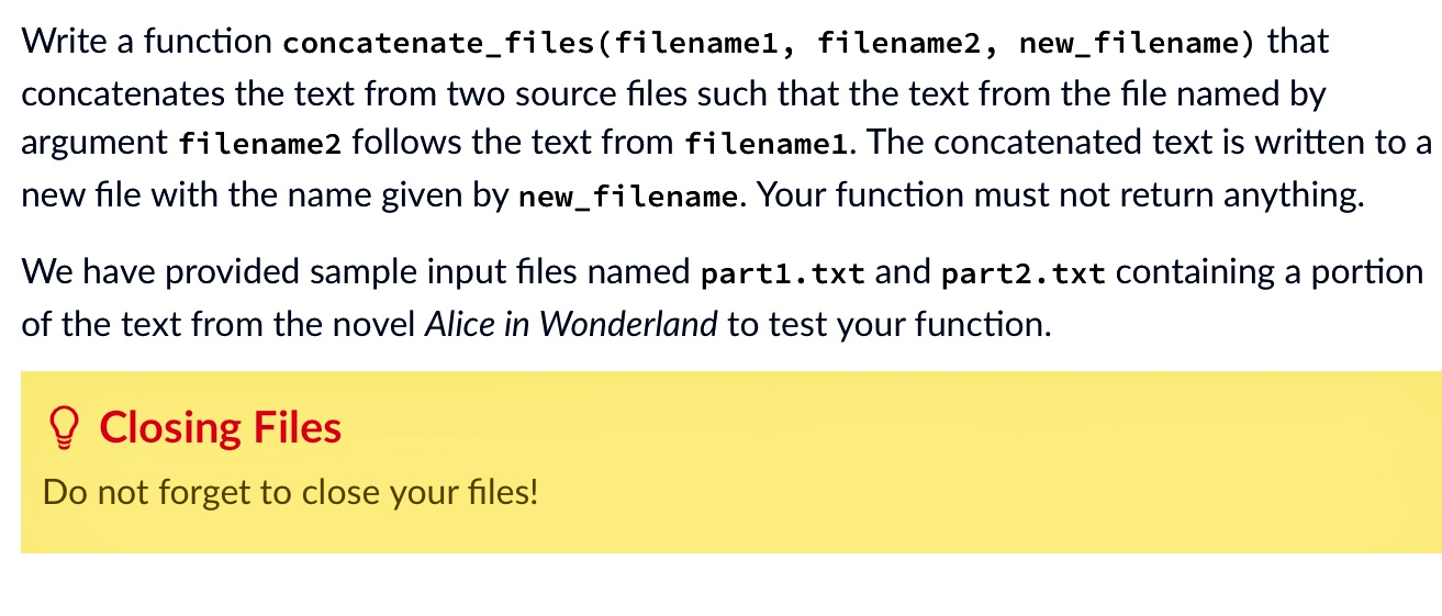 Solved Write A Function Concatenatefilesfilenamel