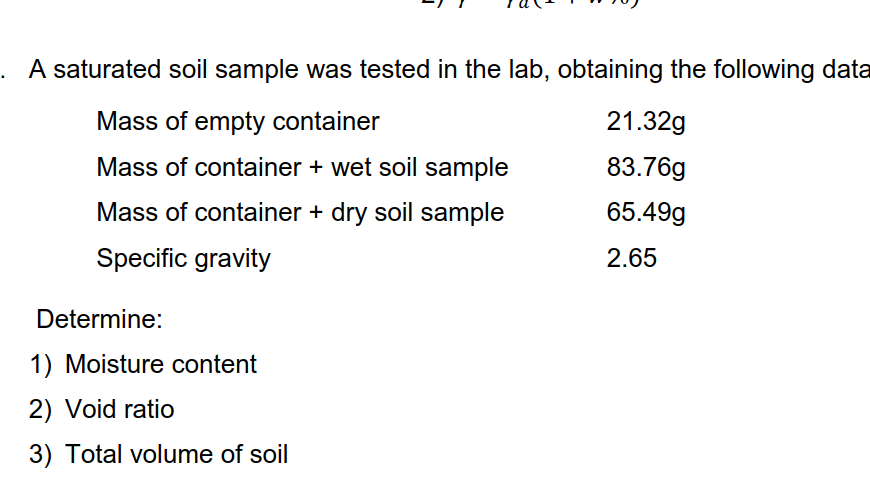 Solved I TU " O) · A saturated soil sample was tested in the | Chegg.com