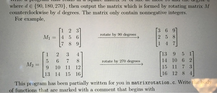 Solved 81 where d e 90, 180, 270), then output the matrix | Chegg.com