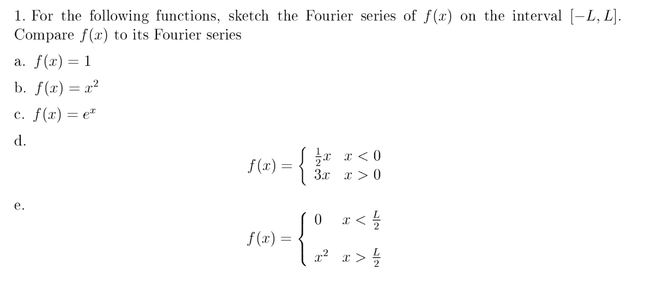Solved 1. For the following functions, sketch the Fourier | Chegg.com