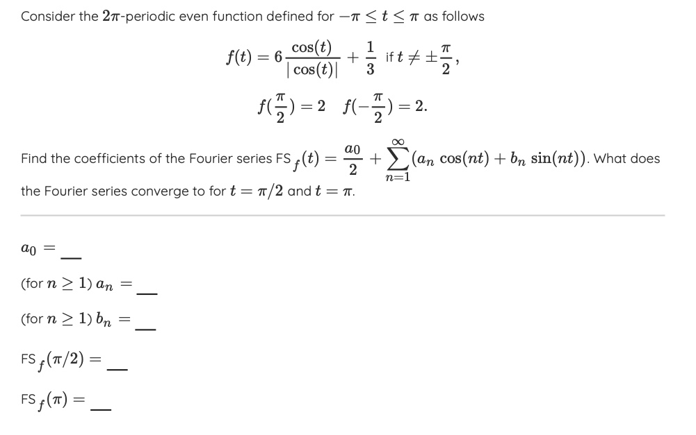 Solved Consider the 2π-periodic even function defined for | Chegg.com