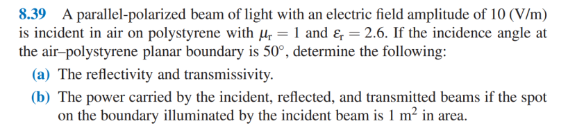 Solved 8.39 A parallel-polarized beam of light with an | Chegg.com