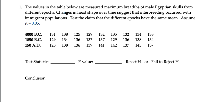 Solved 1. The values in the table below are measured maximum | Chegg.com