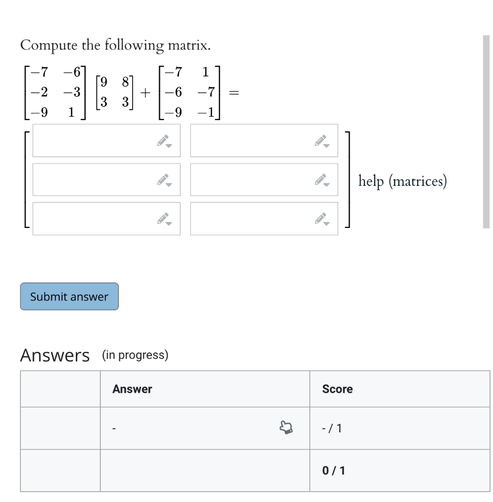 Solved Compute the following matrix. | Chegg.com