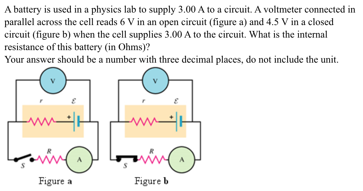 Solved A battery is used in a physics lab to supply 3.00 A | Chegg.com