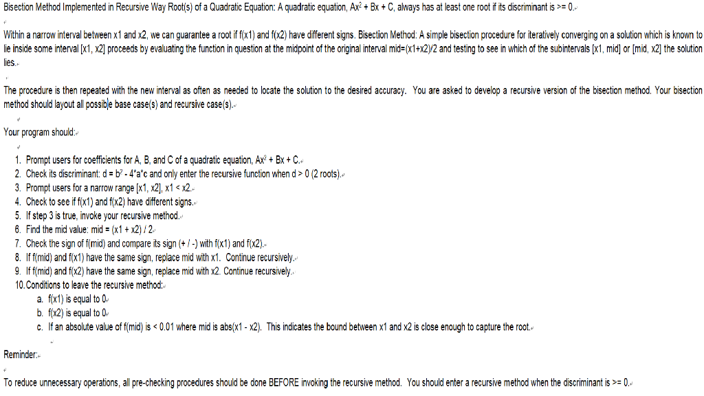 Solved Bisection Method Implemented in Recursive Way Root(s) | Chegg.com