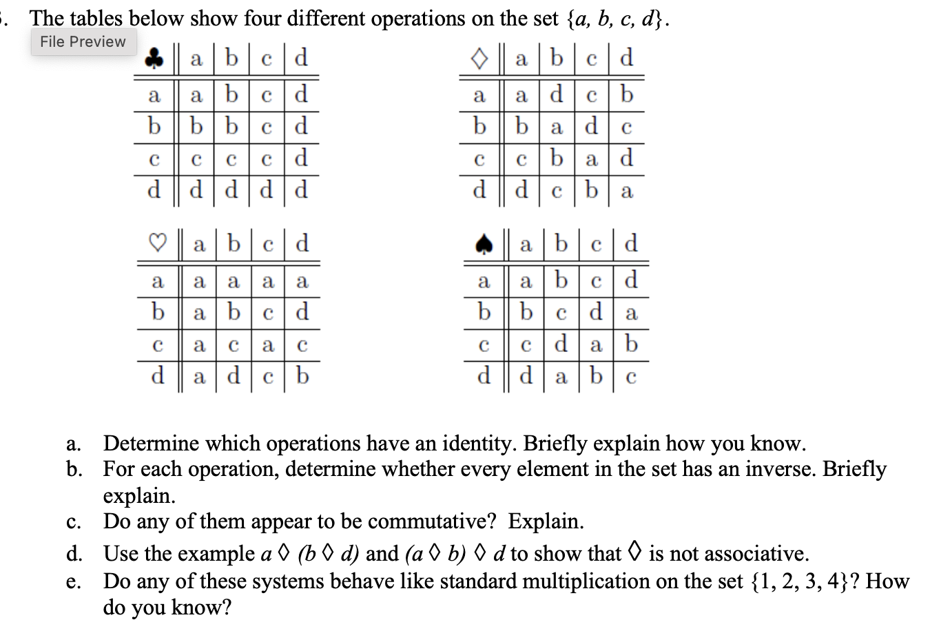 Solved The tables below show four different operations on | Chegg.com