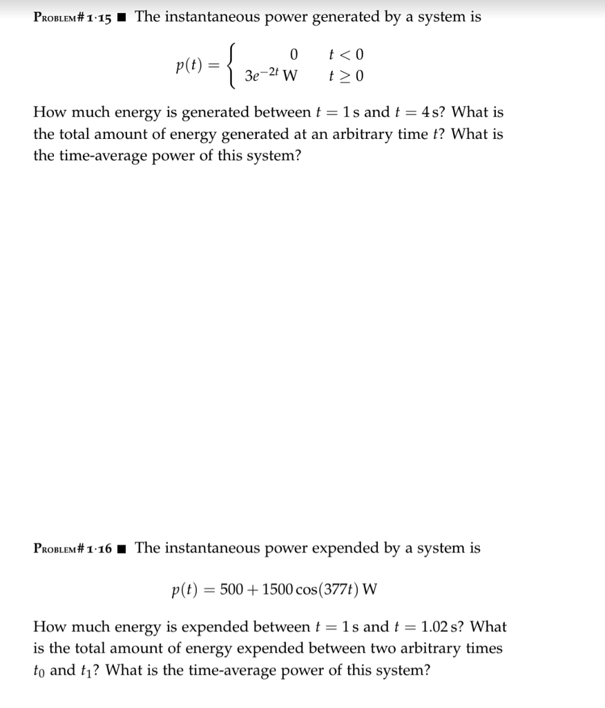 Solved PROBLEM#1-15 The instantaneous power generated by a | Chegg.com