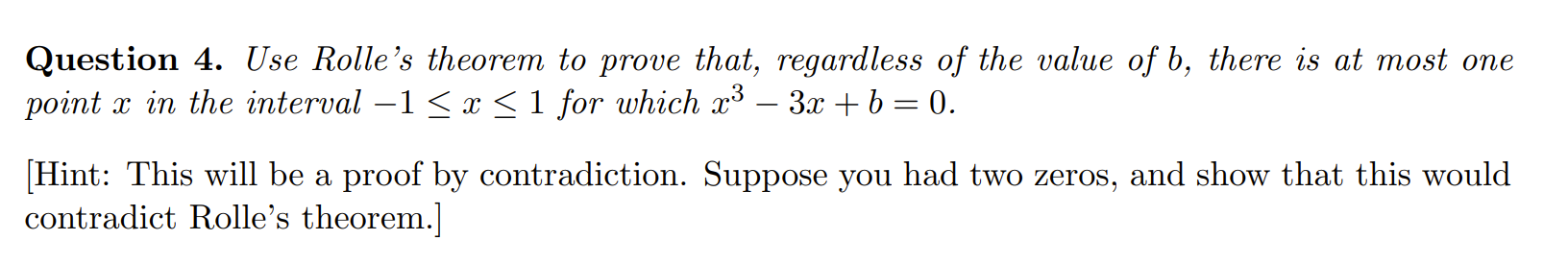 Solved Question 4. Use Rolle's theorem to prove that, | Chegg.com