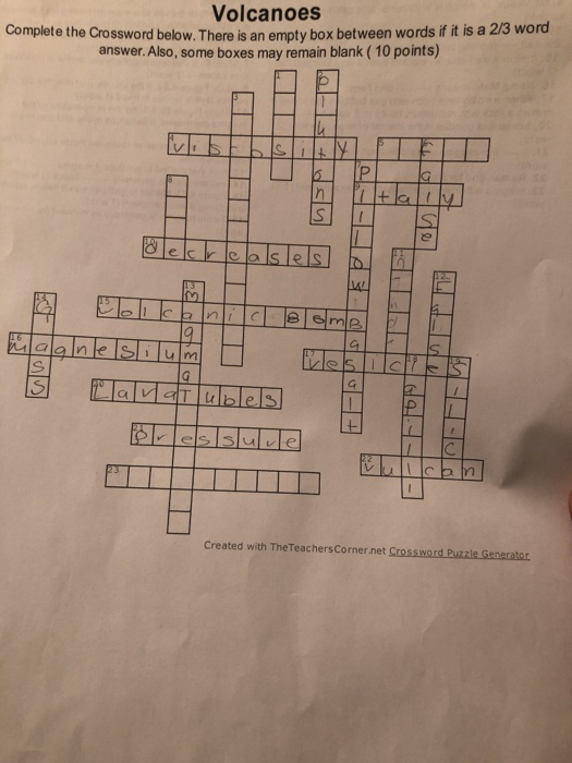 Give Crossword Puzzle Answers About Volcanoes