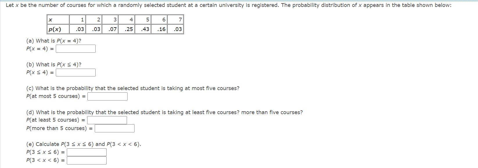 Solved (a) ﻿What is P(x=4) ?P(x=4)=(b) ﻿What is | Chegg.com