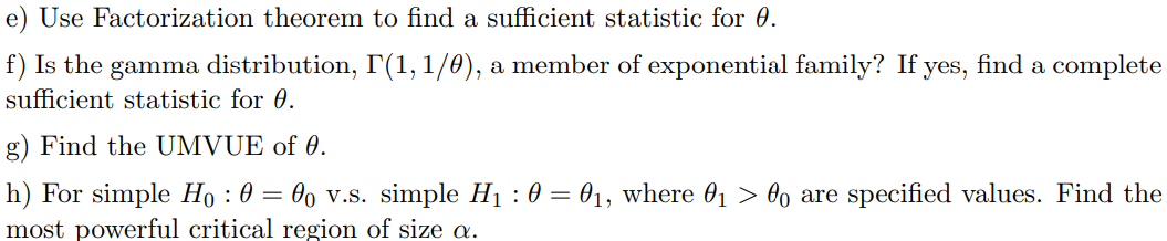 Solved 1 e) Use Factorization theorem to find a sufficient | Chegg.com