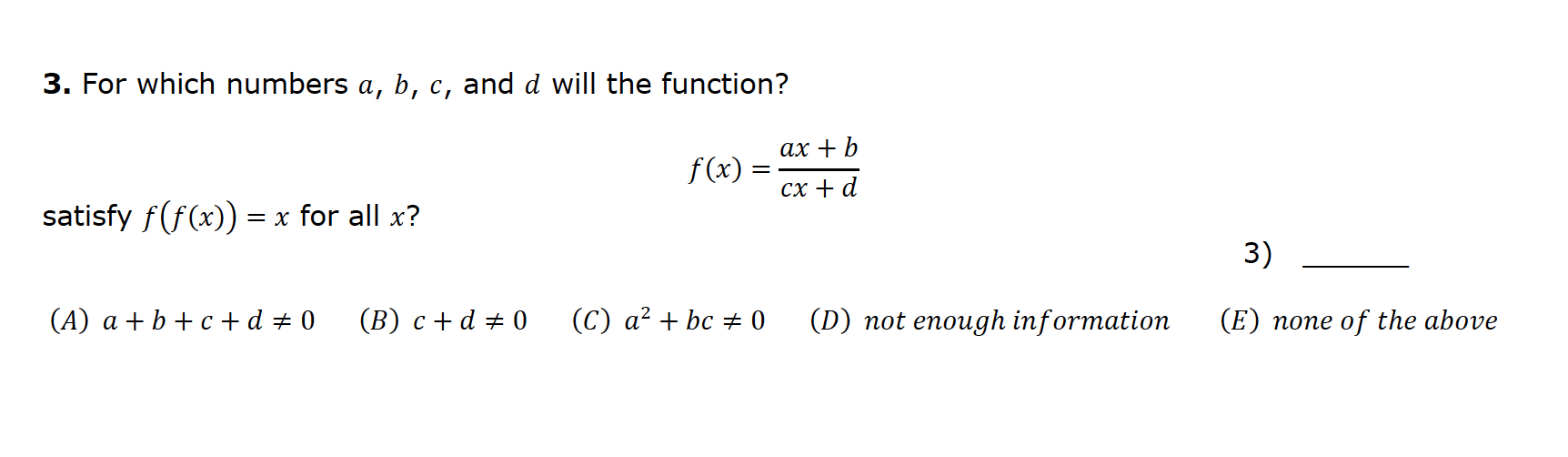 Solved For which numbers a,b,c, ﻿and d ﻿will the | Chegg.com
