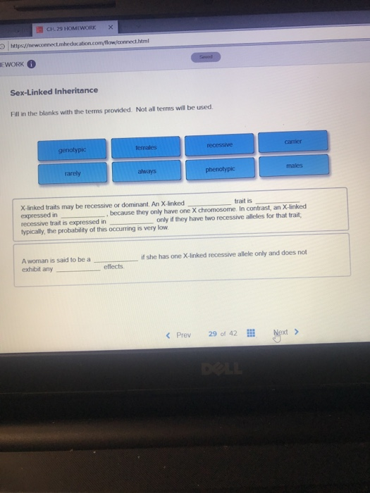 Solved Ch 29 Homework X I Ework Sex Linked