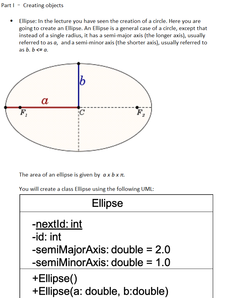 Solved Part 1 - Creating objects Ellipse: In the lecture you | Chegg.com